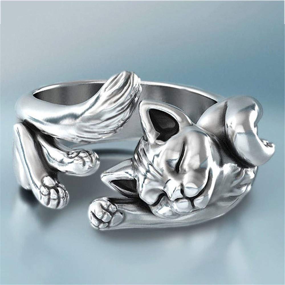 CANEER Cat Ring, plated Silver Cute Animal Adjustable Paws Finger Rings Cat Lovers Gifts for Women