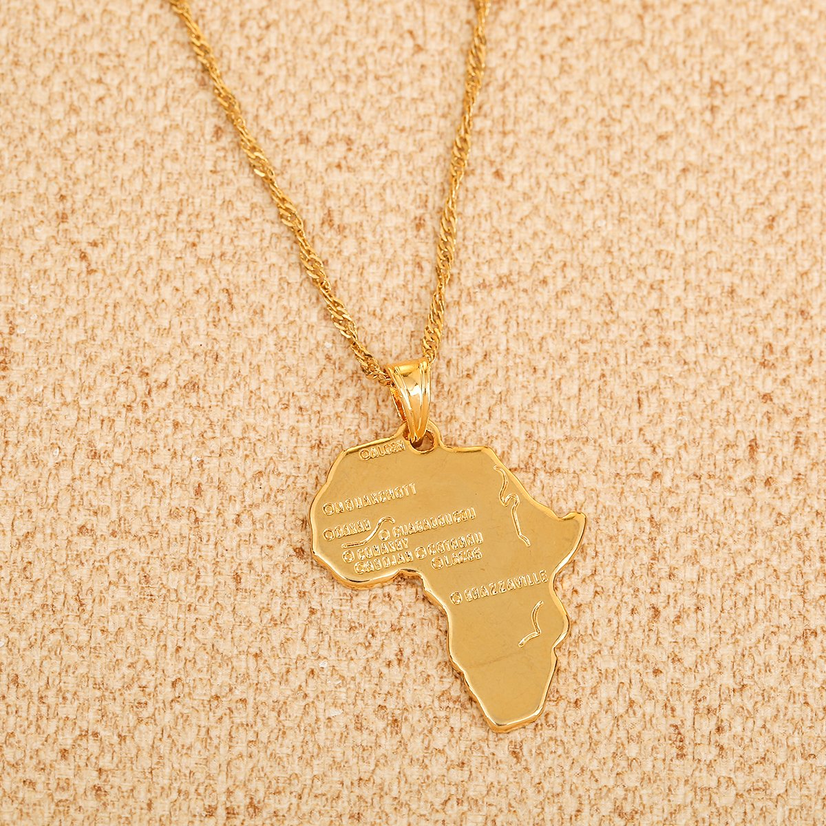 Crystal Africa Map Pendant Necklace Women 24K Gold African Map Hiphop Item Wholesale Pendant (Gold Map Pendant)