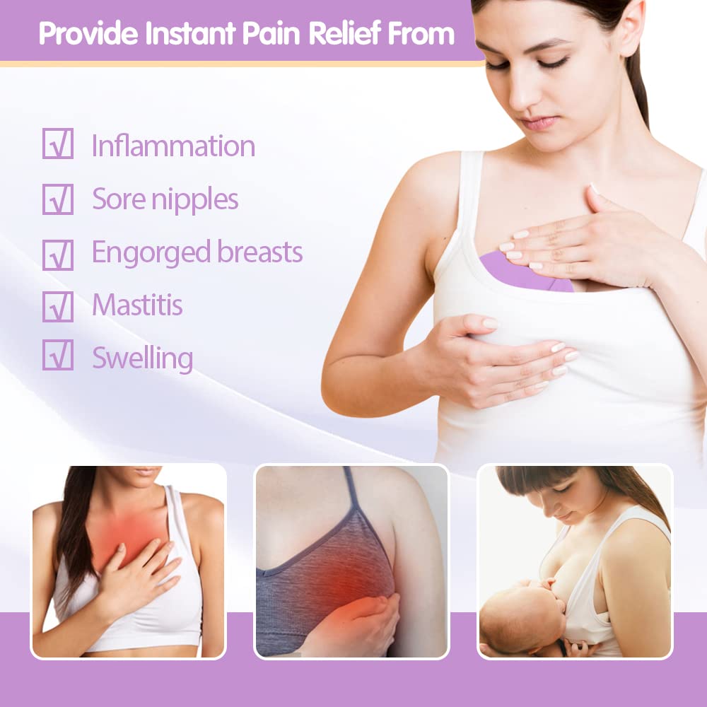 NEWGO Breast Ice Pack for Breast Surgery, 2 Pack Nipple Ice Packs Breastfeeding Ice Packs Reusable for Nursing Mother, Hot Cold Therapy Breast Gel Pack with Washable Cover(Purple)