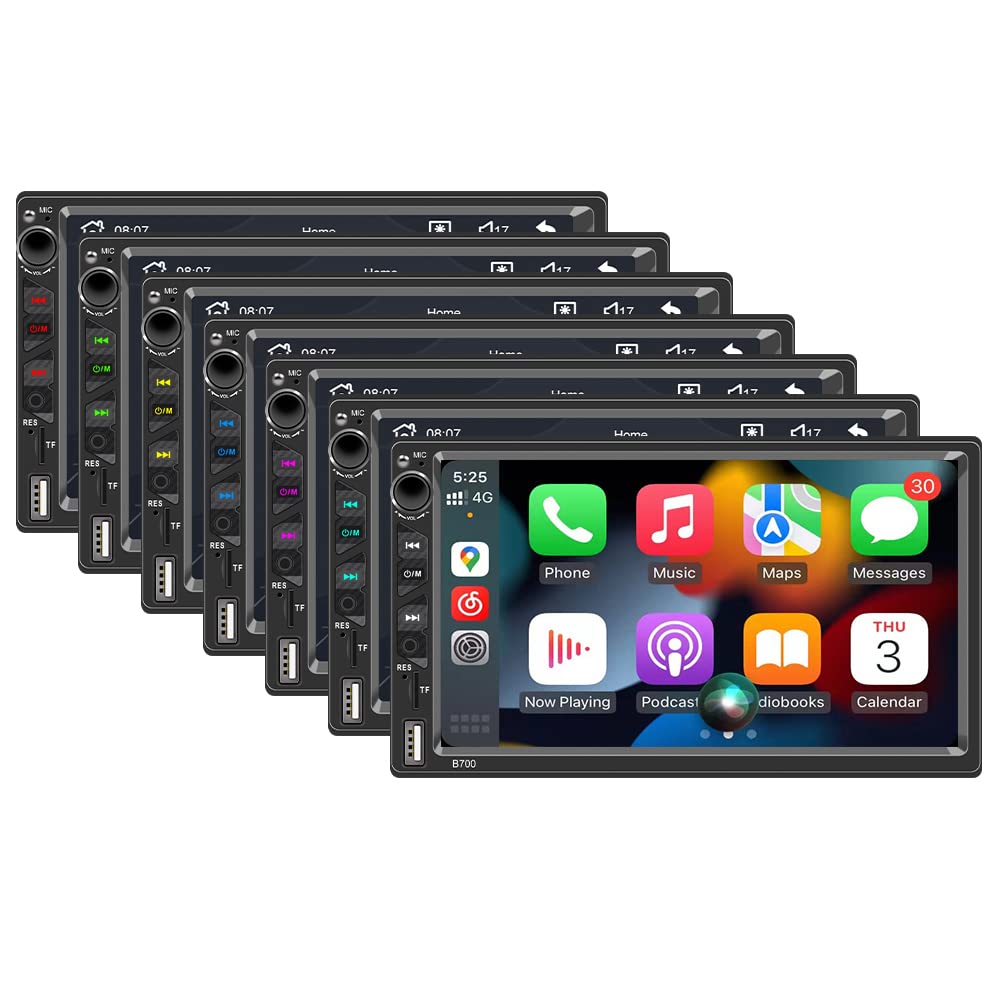 Double Din Car Stereo Built-in Apple CarPlay and Android Auto, 7 Inch Touchscreen Radio with Bluetooth 5.0 and 12LED Backup Camera, Phone Mirror-Link Car Multimedia Player Audio Receiver