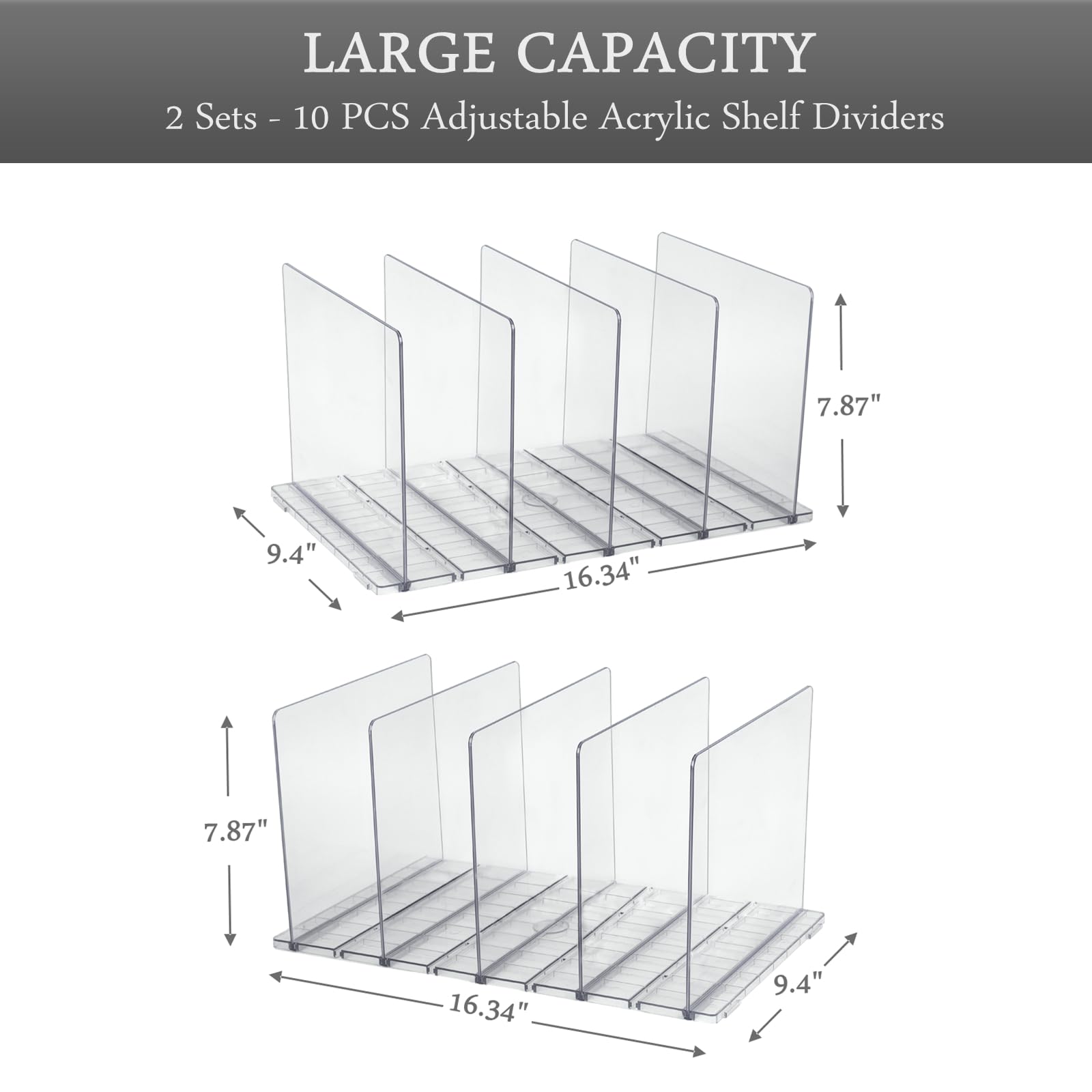 LARENNT 2 Pack Purse Organizer for Closet - Adjustable Acrylic Shelf Dividers for Closet Organization- Clothes Purse Bag Handbag Organizer for Home Kitchen Bedroom Bathroom (10 PCS)
