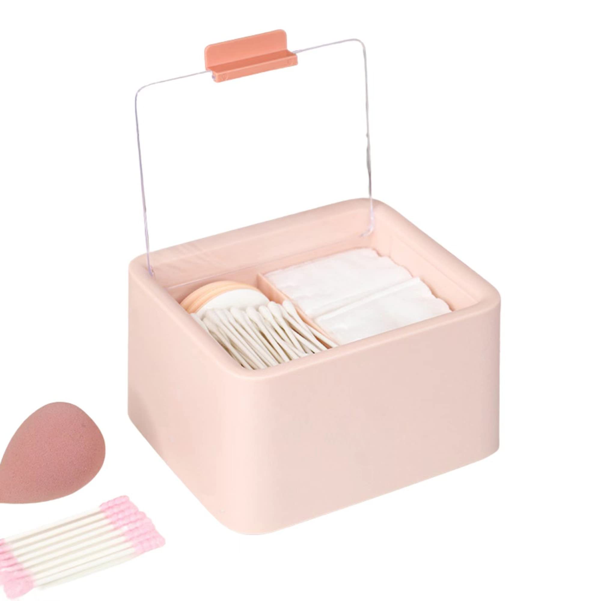 LiangTing 2 Grids Separate Cotton Swabs Dispenser Organizer Canisters,Transparent dust-proof desktop cotton swab box with cover,Dresser makeup remover cotton storage box for Cotton Balls, Cotton Pads.