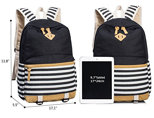 Leaper Navy Style School Laptop Backpack Girls Canvas Bookbag Water Blue