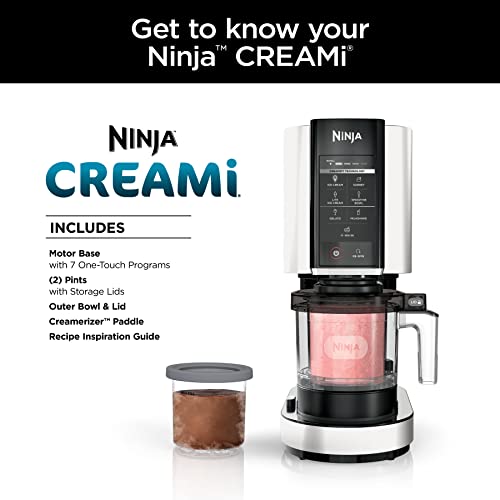 Ninja CREAMi Ice Cream Maker, 7 One-Touch Programs, with (2) Pint Containers & Lids, Compact Size, White