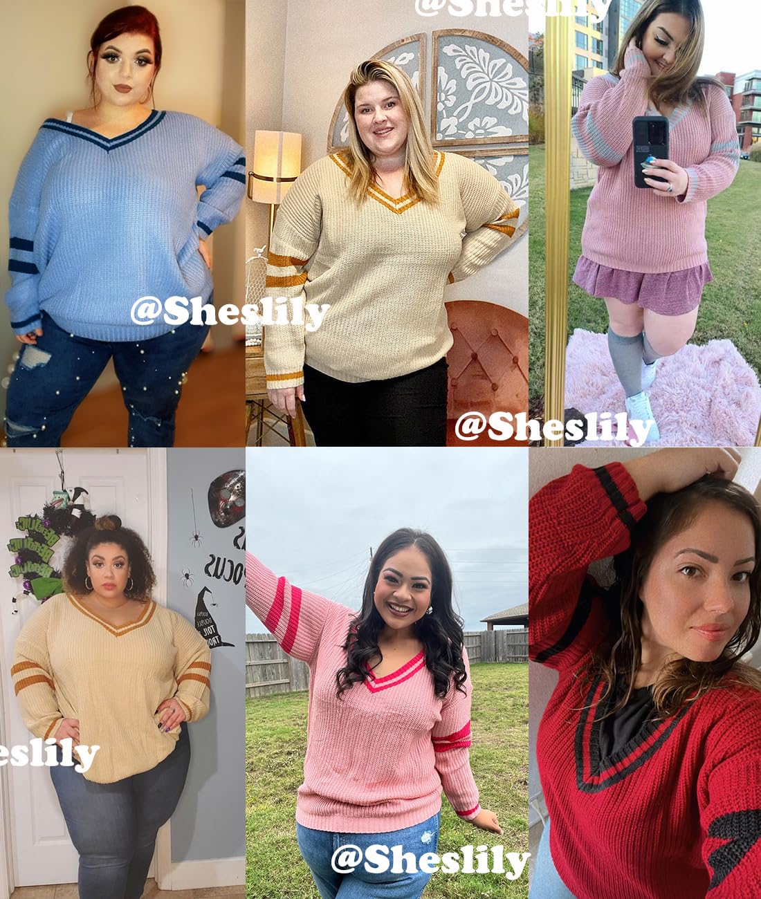 Color Block Sweaters for Women Plus Size XL-5XL Loose Fall Pullover Tops Pink 4X