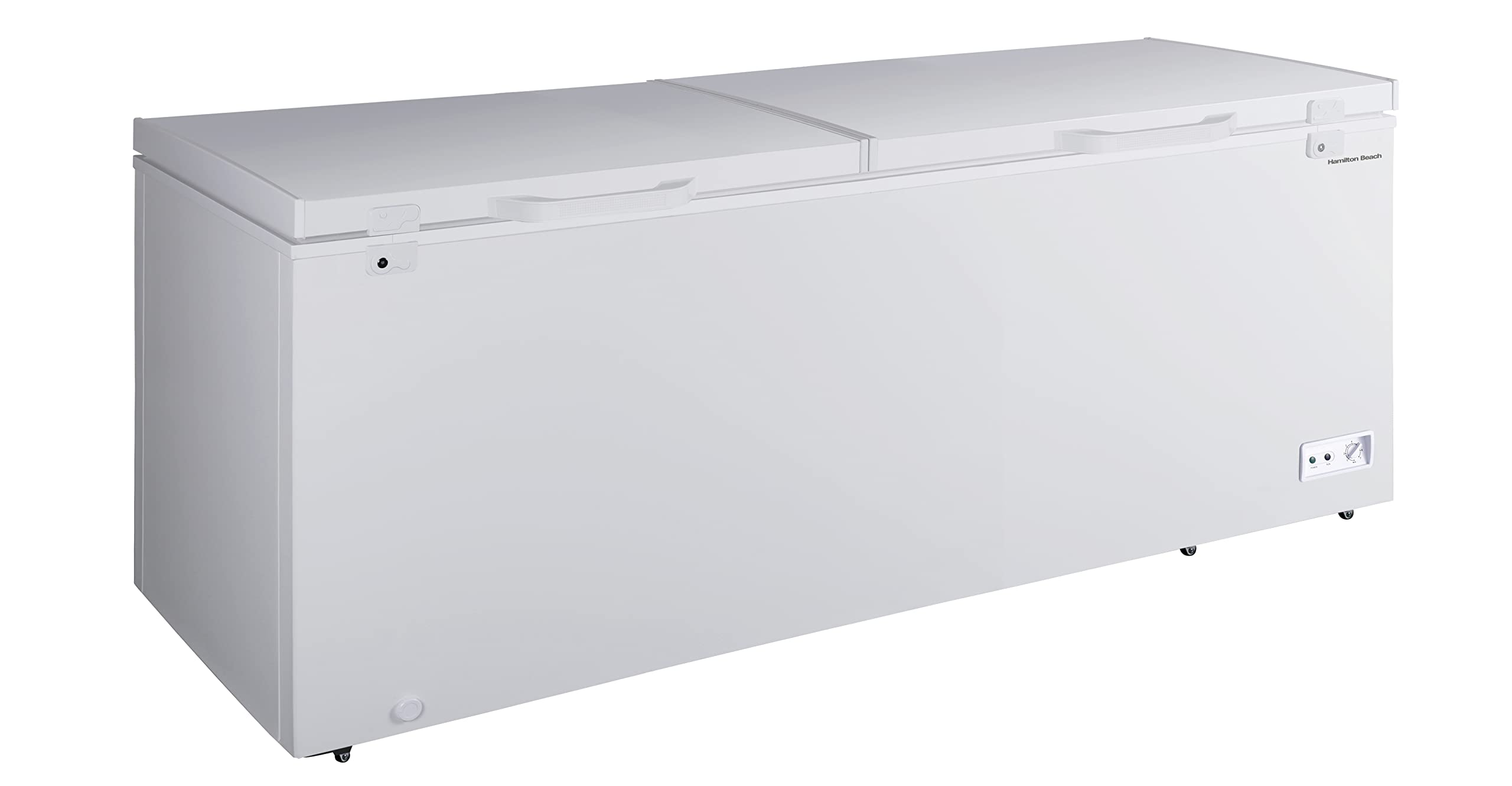 Hamilton Beach HBFRF3030 30 Cu. Ft. Garage Ready Chest, White Deep Freezer, Adjustable Thermostat, Easy Defrost Drain, Double Door Lid, for Storage, Hunting, Large Family-29 D x 79" W x 38" H