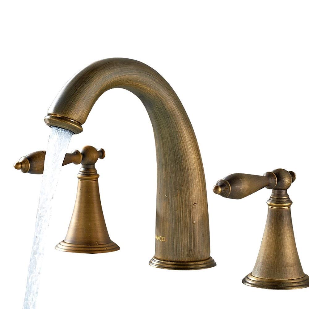 Mixer Tap Double Handle Bronze Solid Brass Sink Hot and Cold Water Tap 3-holes Full Copper Kitchen Basin Mixer Faucet Deck Mounted Bathroom Washbasin Tap Bath Bathtub Waterfall Faucet Set