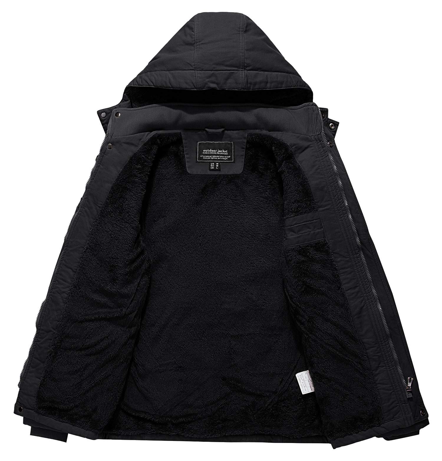 CRYSULLY Men's Winter Fleece Warm Stylish Classic Cotton Windbreaker Cargo Jacket Black