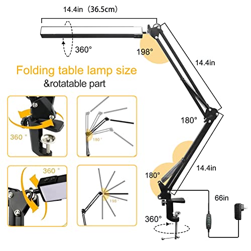LED Desk Lamp,97 CRI Eye Protection Book Light,Swing Arm Desk lamp with Clamp,Dimmable 3 Color Modes & 8 Brightness Table Lamp,High brightness desk lamp for Home Office,Study,Reading,Dorms,Studios
