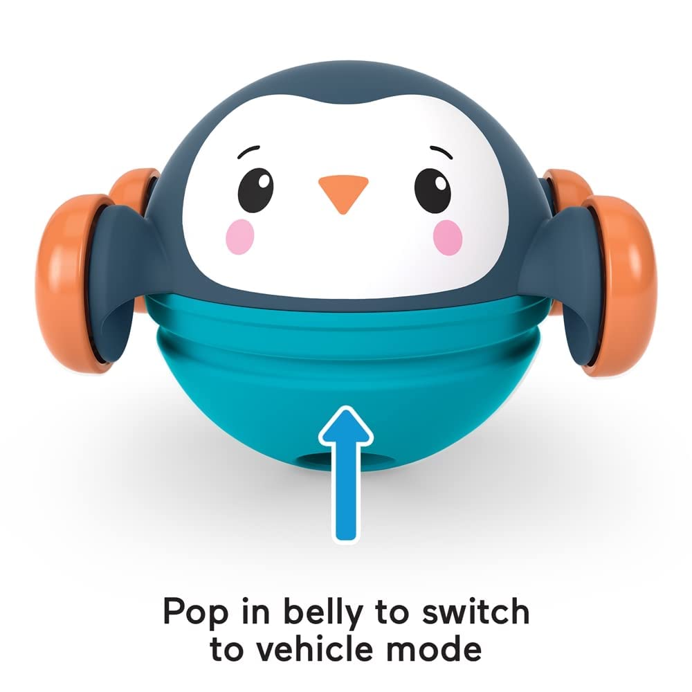 Fisher-Price Roll, Pop & Zoom Friends ~ Blue Penguin ~ Crawl After Toy for Babies 9 Months and Up ~ Develops Sensory Skills