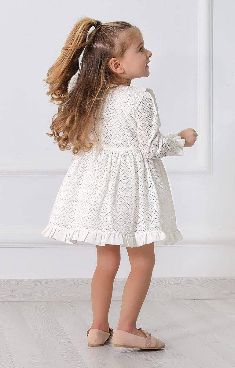 Lilax Girl Lace White Flower Girl Party Princess Boho Dress (12 Months, White)