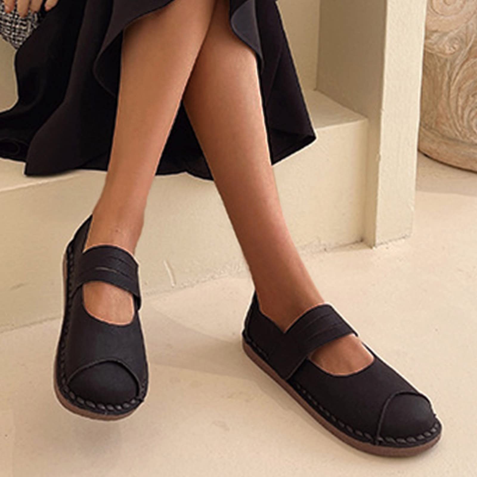Flat Retro Casual Mouth Bottom Shoes Summer and Surface Shallow Soft Women's Spring Soft Women's Kids Boys Casual Shoes Black