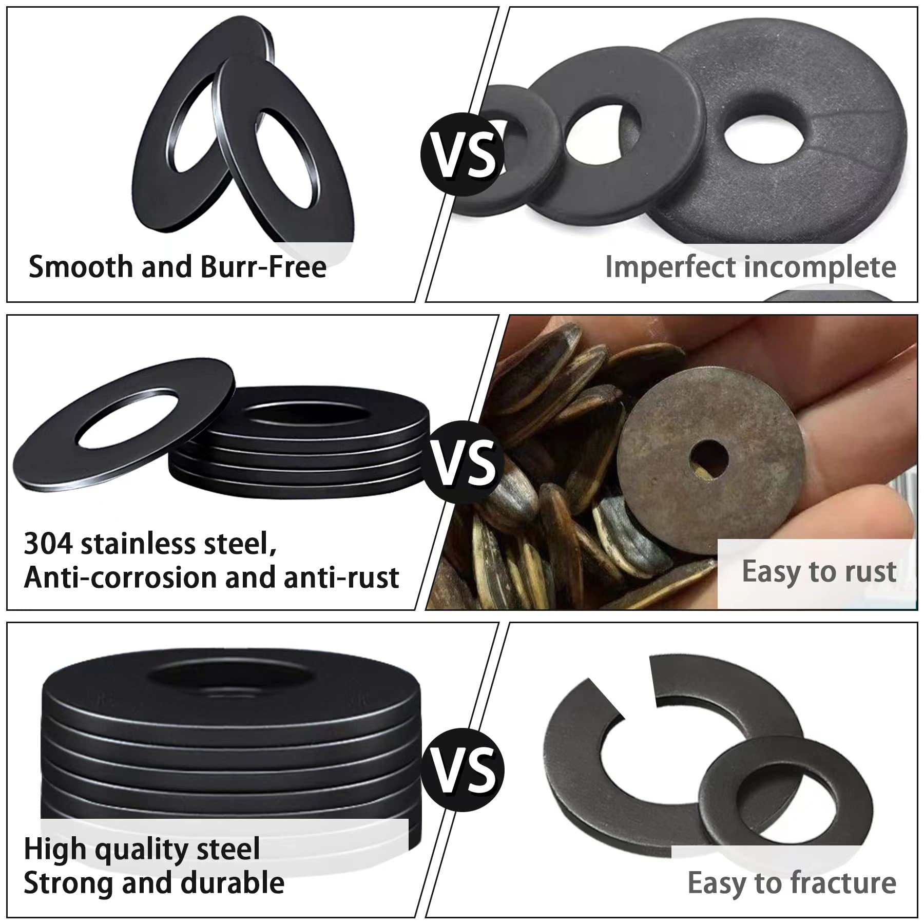 Flat Washers for Screws and Bolts, 18-8 Stainless Steel Hardware Washers,Black Oxide Finish, Fits 1/2" Fasteners (25 pcs Pack)