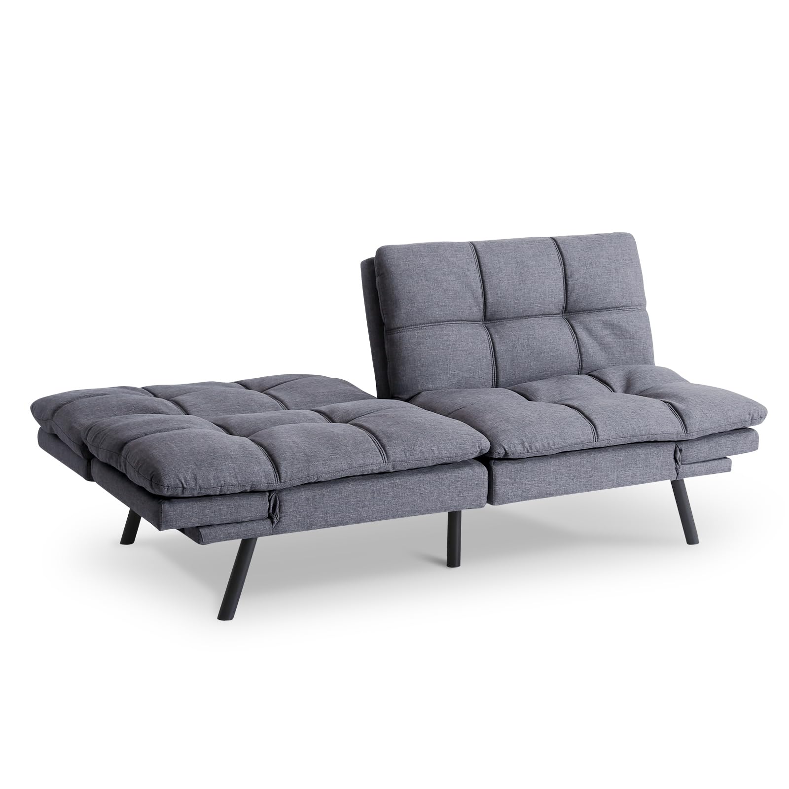 Hcore Convertible Futon Bed,Gray Fabric Memory Foam Loveseat Sofas, Pure Grey