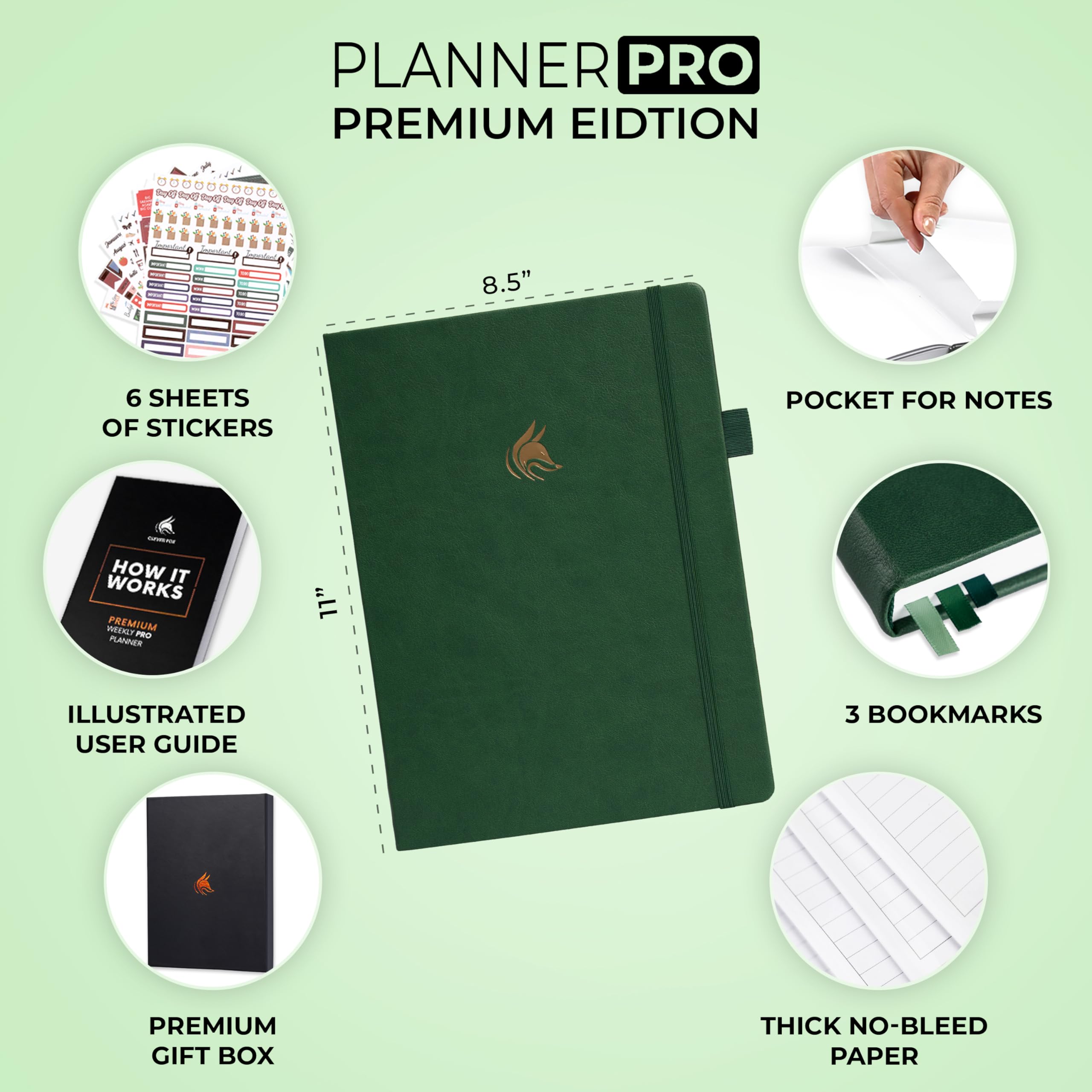 Clever Fox Planner Pro Premium Edition– Luxurious Weekly & Monthly Planner + Budget Planner Organizer for Productivity & Reaching Goals, Undated, A4 Hardcover + Keepsake Box, Lasts 1 Year, ForestGreen