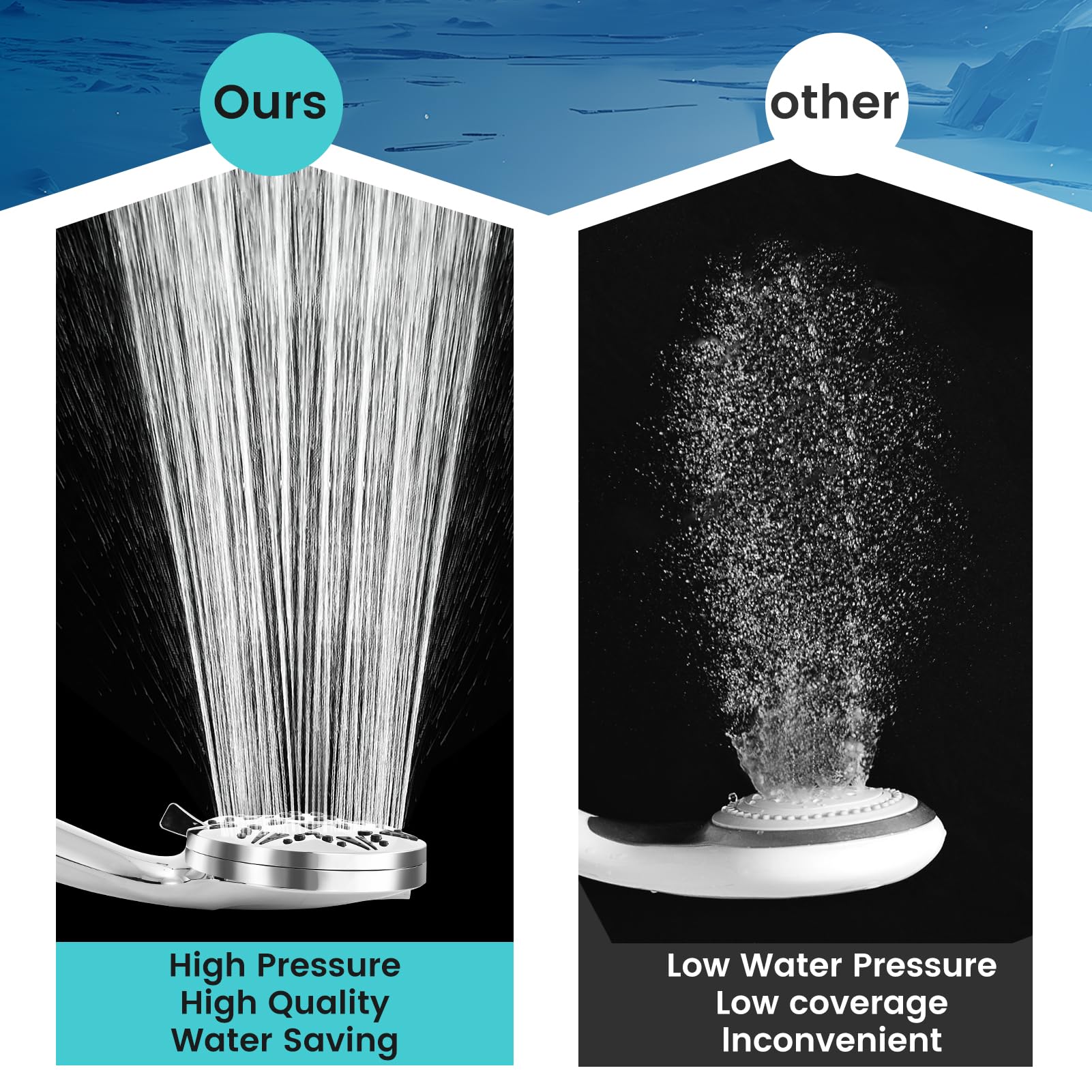 NHOWIN Anti-clogging Shower Head, 10 Functions High Pressure Shower Head with handheld Built-in Power Spray to Clean Corner, Tub & Pets, Stainless Steel Hose Adjustable Bracket