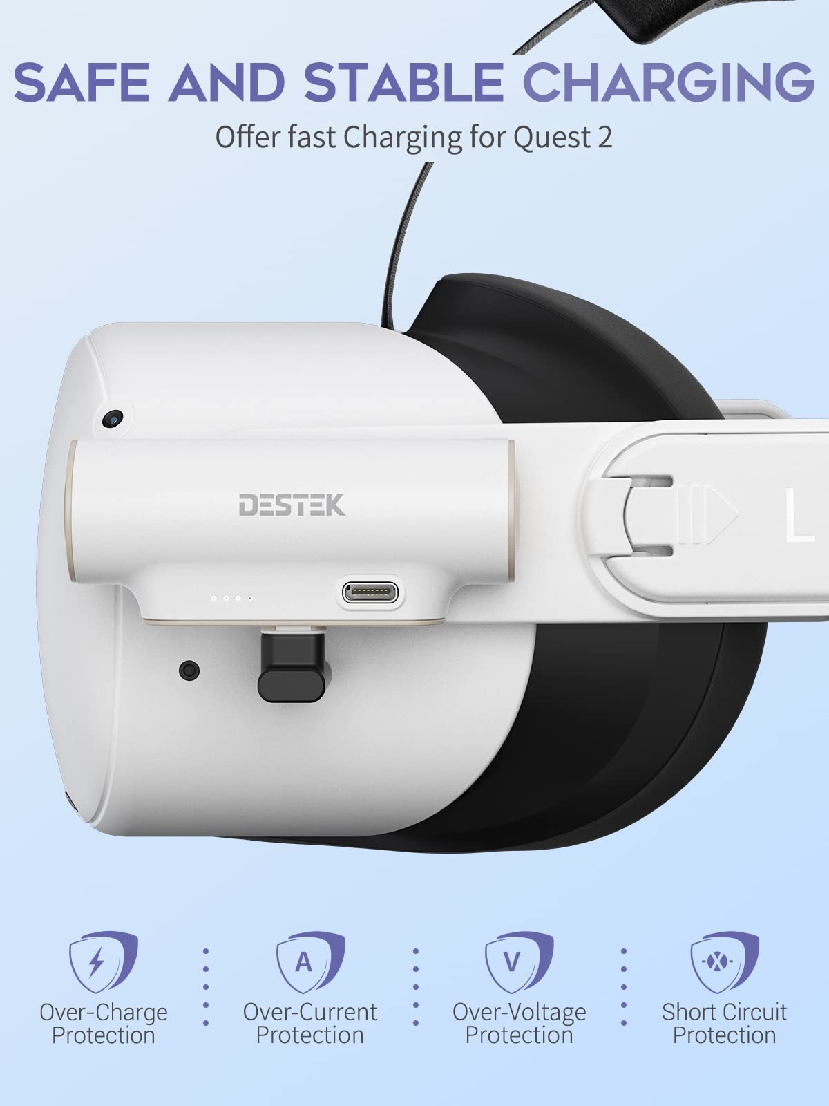 DESTEK CP3 Battery Pack for Oculus, Real 5V/2A(3300mAh, 2.3oz) Upgrade Fast Charging Extended Battery Power Bank for Meta Quest 2 Accessories, Extra 1.5hrs Playtime