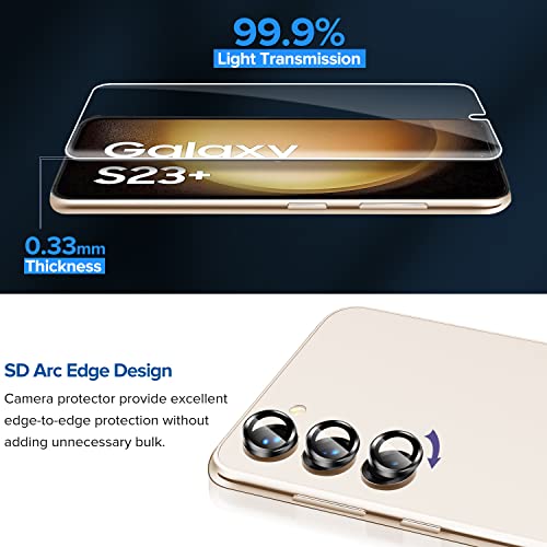 ivoler [3+1 Pack Screen Protector [3 Pack] for Samsung Galaxy S23 Plus/ S23+ 5G 6.6" 2023, with [1 Pack] Camera Lens Protector Tempered Glass with [Alignment Frame] Ultra HD Clear Anti-Scratch