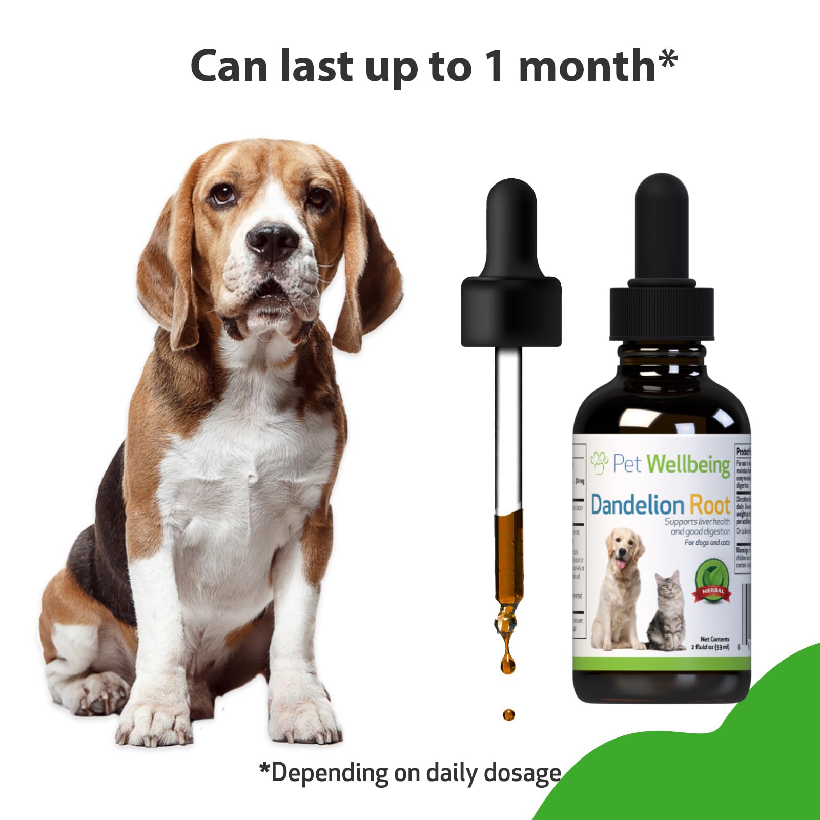 Pet Wellbeing Dandelion Root for Dogs - Liver & Heart Health, Digestive Function, Blood Sugar Support, Certified Organic - Veterinarian-Formulated Herbal Supplement 2 oz (59 ml)