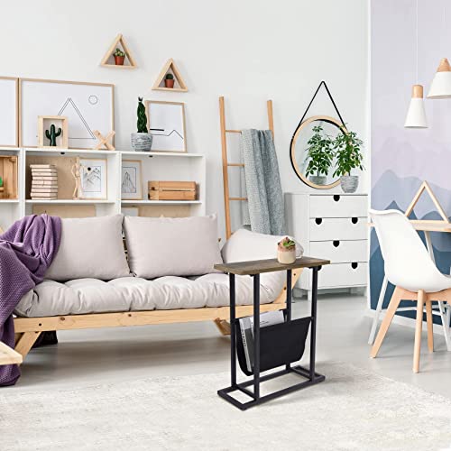 Small Side Table for Small Spaces - Narrow Small End Tables Living Room - Slim End Table with Magazine Holder - Skinny Bedside Table Small Nightstand Bedroom - Industrial Rustic Little Thin Side Table