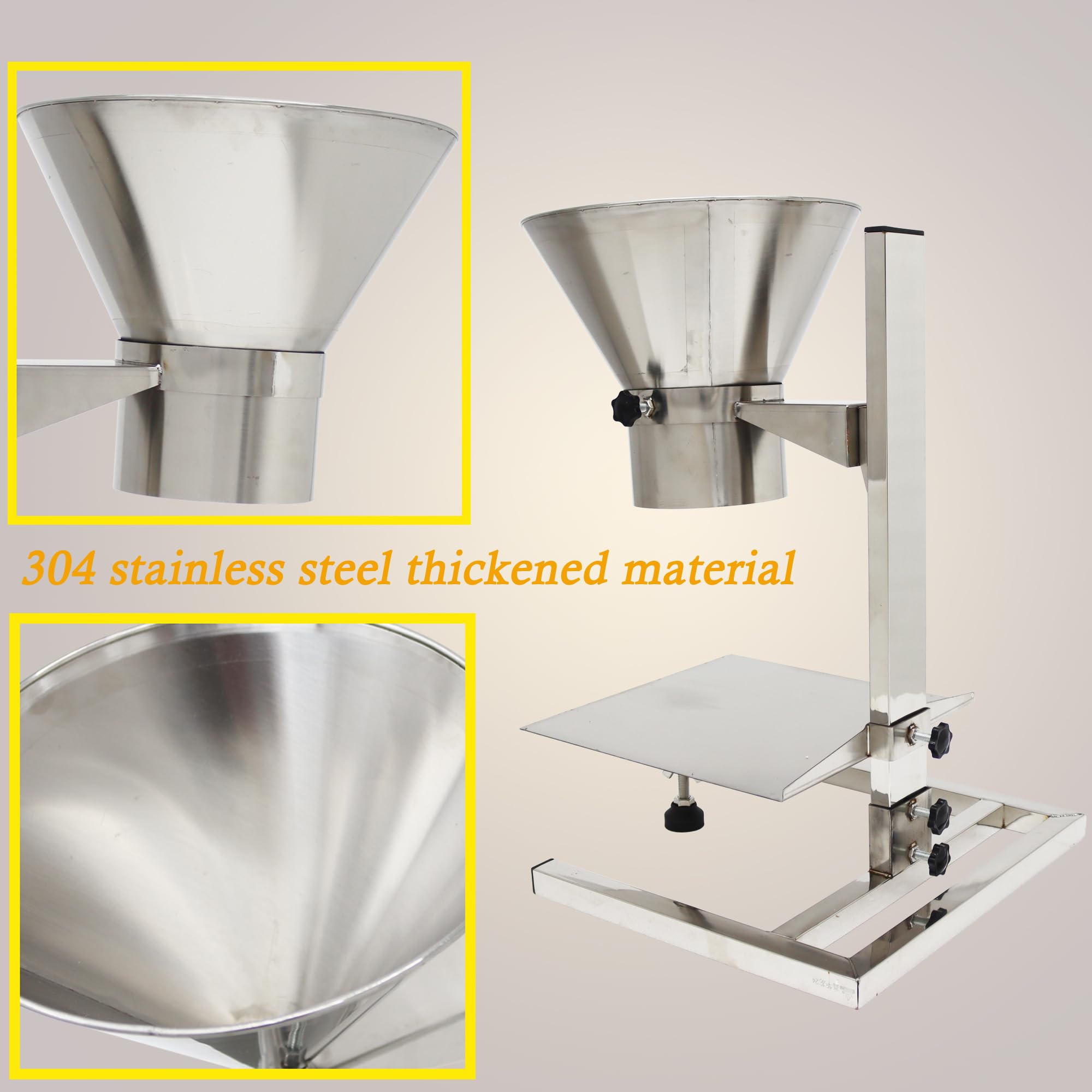 HQHAOTWU Stainless Steel Funnels with Support Stand Dispensing Funnel Stainless Steel Feeding Hopper for Powder Paste Liquid and Granule 5.5 in
