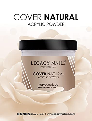 Legacy Nails Professional Cover NATURAL Acrylic Powder, 2 ounces - Ideal For French Nail Art, Full Coverage, Blending, Healthy Look Nail Extensions