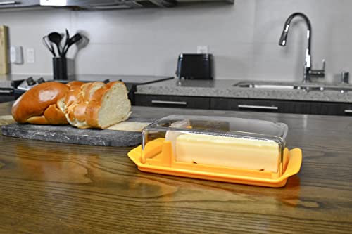 izoi-Plastic Butter Dish with Lid for Countertop and Refrigerator - Butter Keeper, Holder, Tray, Container and Storage Set with Flip-Top, Wide, Small, Covered Design, Food Safe, Dishwasher Safe