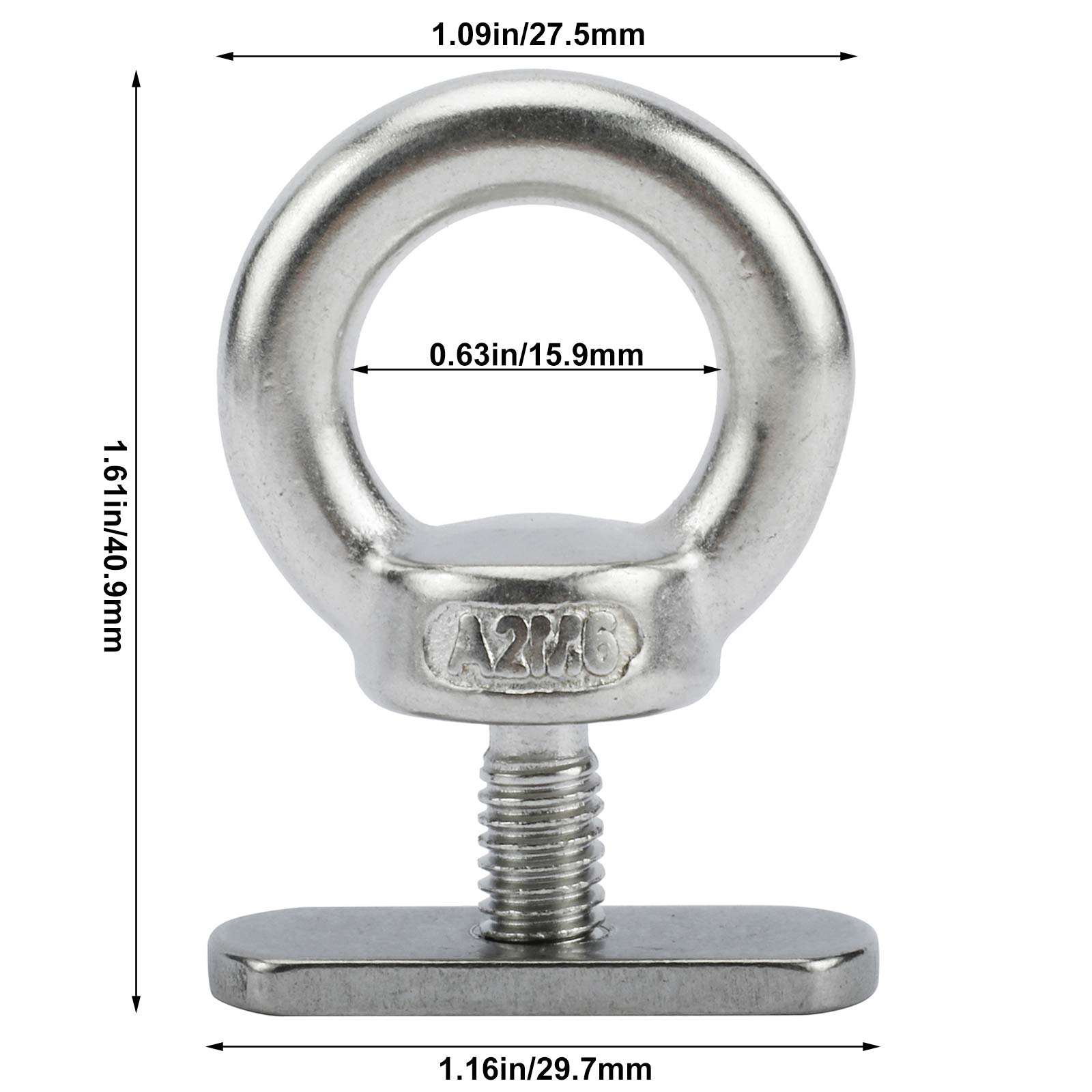 DasMarine Kayak Stainless Steel Track Mount Tie Down Eyelet for Holding Bungee Cord or Ropes (4Pack)