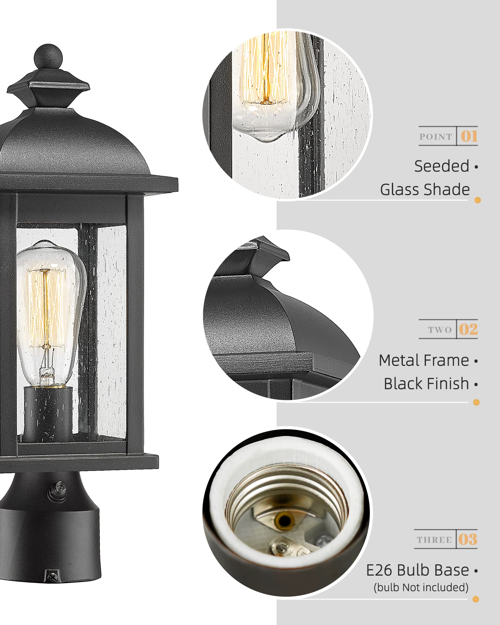 FEMILA Dusk to Dawn Outdoor Post Light, Waterproof Pole Lantern Light Fixture, Exterior Lamp Posts Outdoor Lighting for Garden Patio Yard Pathway Driveway, Clear Glass Panel, 4FD54P-PC BK
