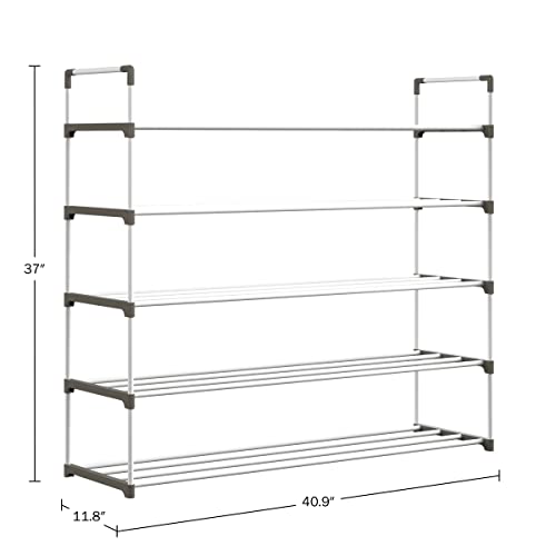 Home-Complete Shoe Rack – 5-Tier Shoe Organizer for Closet, Bathroom, Entryway – Shelf Holds 25 Pairs of Sneakers, Heels, and Boots (White)