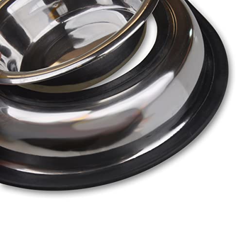 Van Ness Pets Stainless Steel Large Double Dish Dog Food And Water Bowl, 64 OZ, Wide No-Tip Base