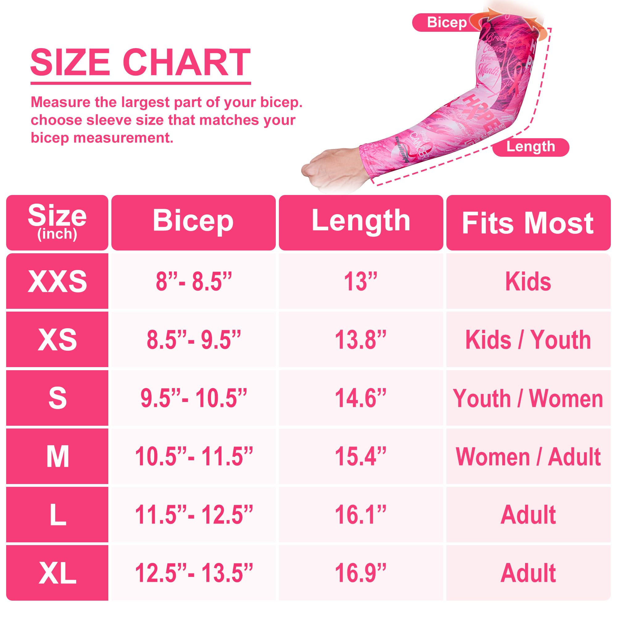 COOLOMG Pink Arm Sleeves Breast Cancer Awareness Compression Sleeves for Baseball Football Basketball M
