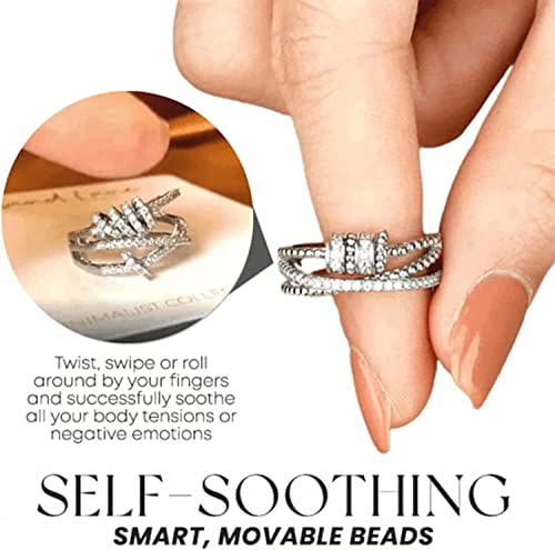 JANSIO Threanic Triple-Spin Ring, JANSIO Triple-Spin Ring, Feelief Zirconica Triple Fidget Ring, Anti Anxiety Adjustable Moissanite Spinner Ring for Men and Women (3pcs)