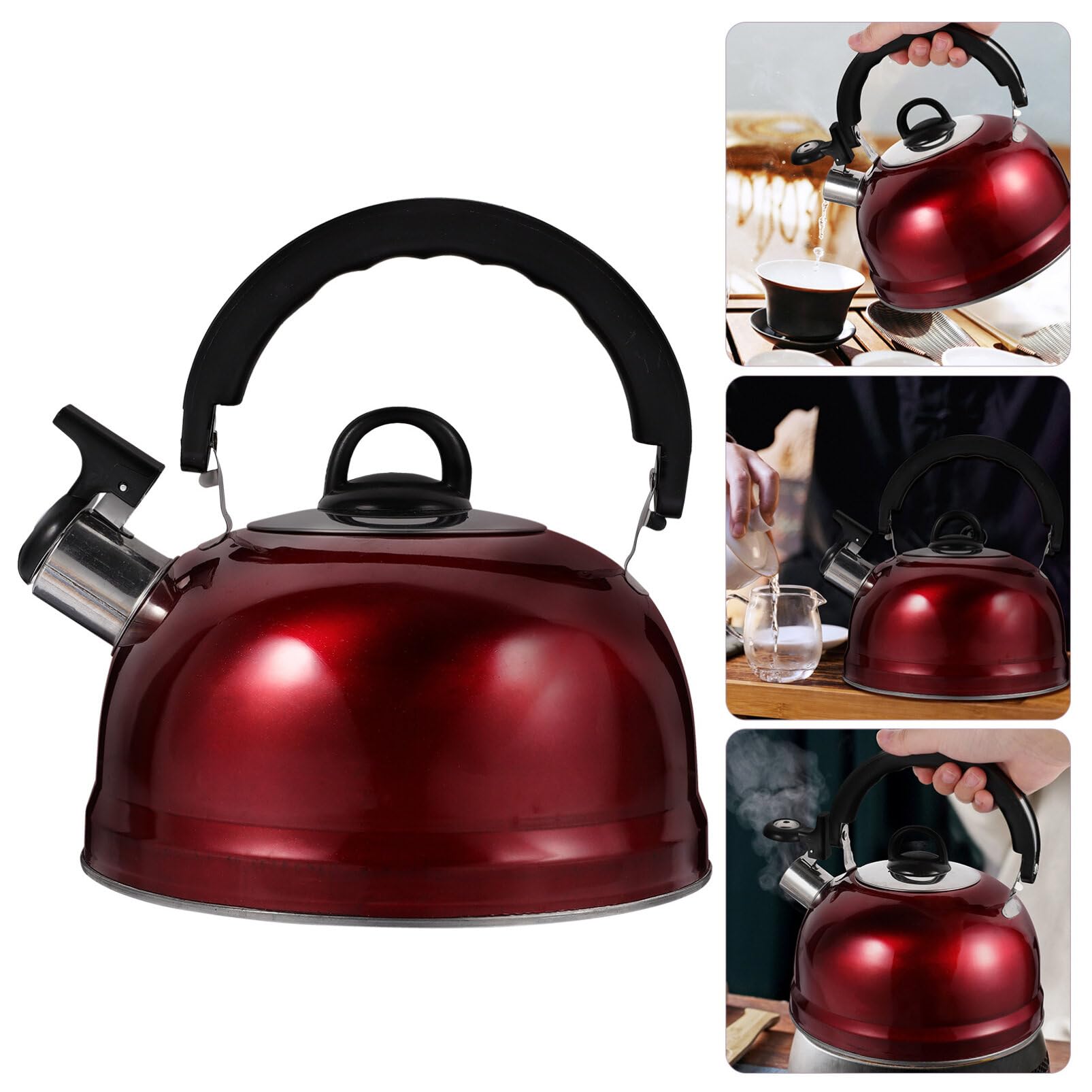 HEMOTON Tea Hemispherical Restaurant Whistling Anti- Coffee Large Red Boiled Stove Camping Espresso Handle Boil Black Kettle Small Boiling Electric with Wine Pot Household Machine Touch