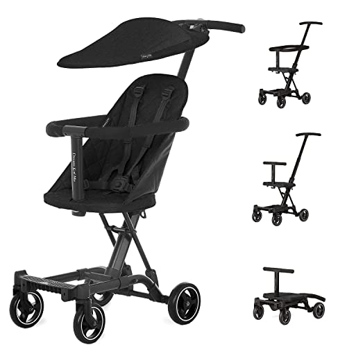 Dream On Me, Coast Stroller Rider with Canopy, Lightweight, One Hand Easy fold, Travel Ready, Sturdy, Adjustable Handles, Soft-Ride Wheels, Easy to Push, Black