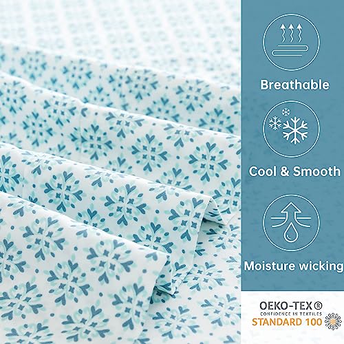 JUMEE 4PC King Sheet Set, Soft Microfiber Floral Bed Sheets, Printed Green Pattern Bedding Set with up to 16" Deep Pocket, Breathable & Cool, Wrinkle and Fade Resistant, Green Laminated Floral