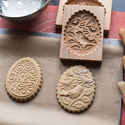 Fench Funny Wooden Cookie Molds for Baking, Carved Wooden Gingerbread Cookie Mold, Cookie Mold Cutter, Kitchen Wooden Cookie Mold for Party (Birds, 3.94x3.94x1.18inch)