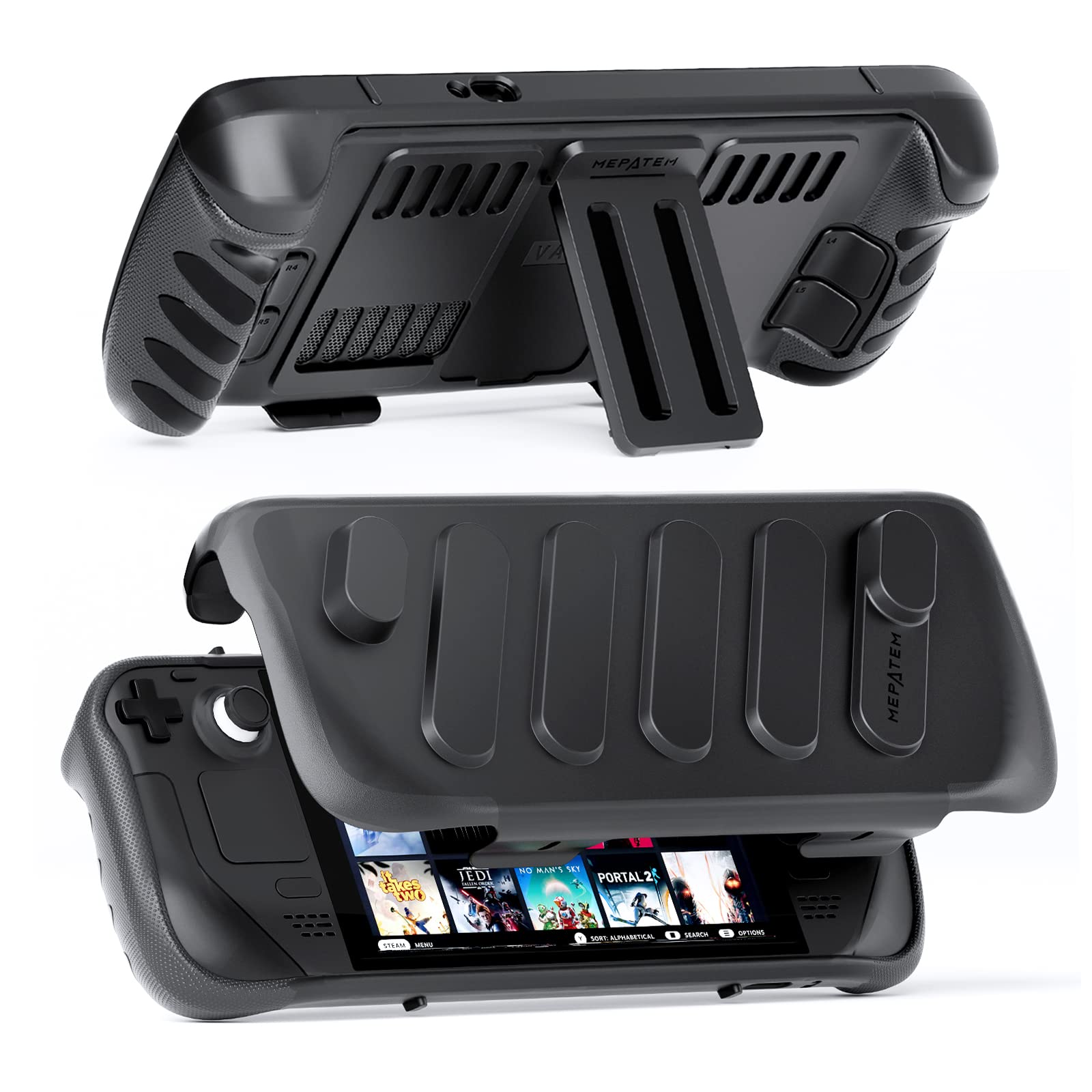 Full Protective Case for Steam Deck: Kickstand Case for Steam Deck- TPU Modcase with Front Cover Case, 3 in 1 Valve Steam Deck Accessories with Shock-Absorption, Non-Slip&Anti-Scratch Design