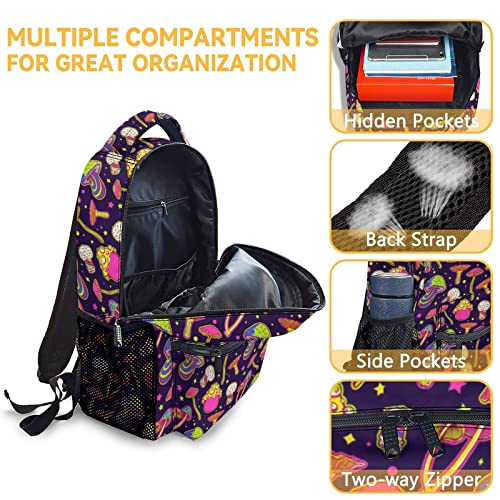 Homexzdiy Mushroom Backpack for Girls Boys, 16" Purple Backpacks for School, Cute Lightweight Bookbag for Kids Students
