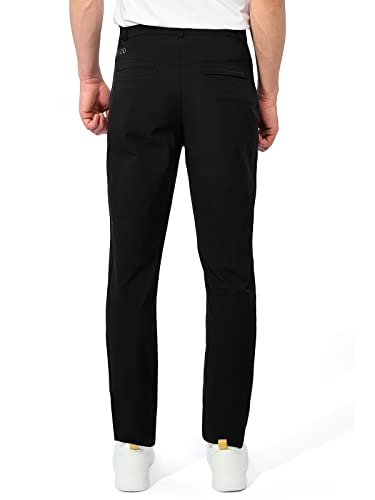 MELOO Men's Golf Dress Pants - Stretch Slim Fit Slacks Water Resistant Work Casual Trousers Pockets Black Size M