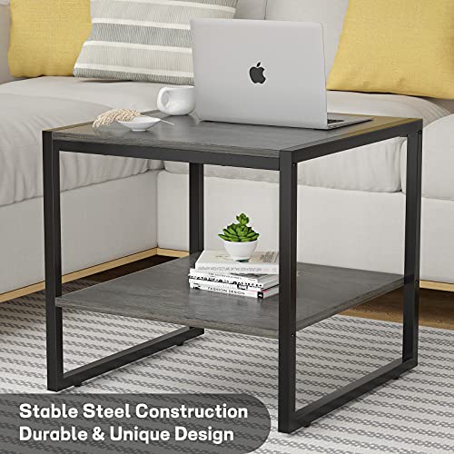 Homieasy End Table, 20 Inch Square Side Table Modern Night Stand with 2-Tier Storage Shelf, Living Room Small Coffee Table, Wood Finish Bedside Table for Bedroom,Black Oak
