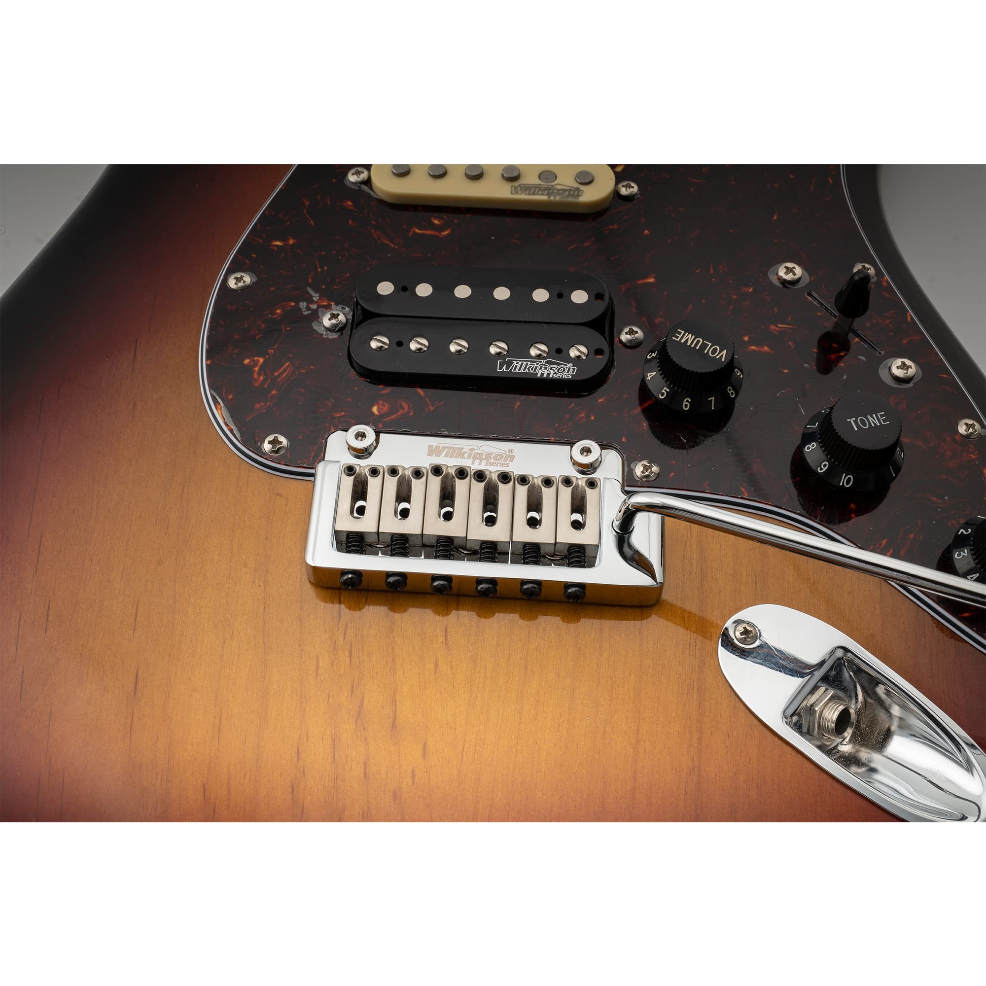 Wilkinson 52.5mm (2-1/16 inch) Full Block ST Guitar Tremolo Bridge Pop-In Arm 2-Point for American Standard or Professional Fender Strat, Chrome