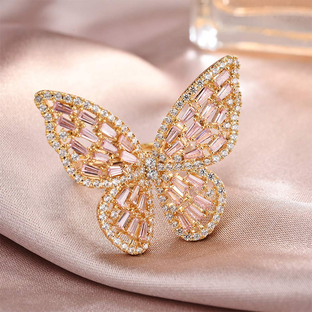 Cubic Zirconia Butterfly Ring Sparkling Crystal Bow-Knot Knuckle Ring Wedding Jewelry for Women