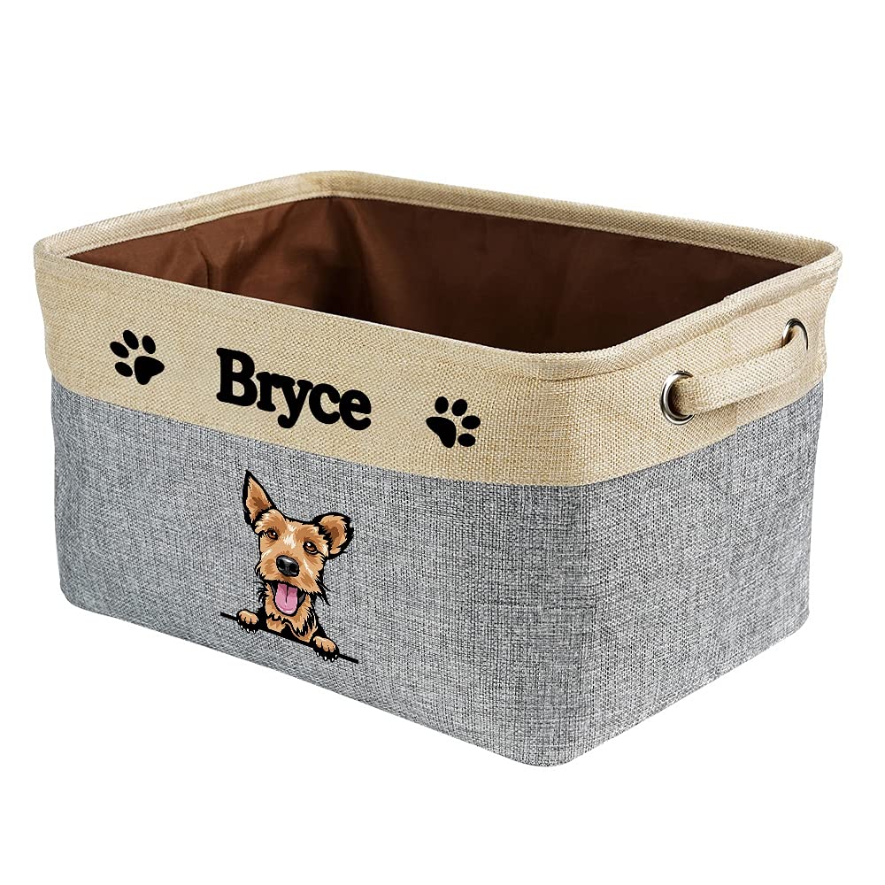 MALIHONG Personalized Foldable Storage Basket with Cute Dog Welsh Terrier Collapsible Sturdy Fabric Pet Toys Storage Bin Cube with Handles for Organizing Shelf Home Closet, Grey and White