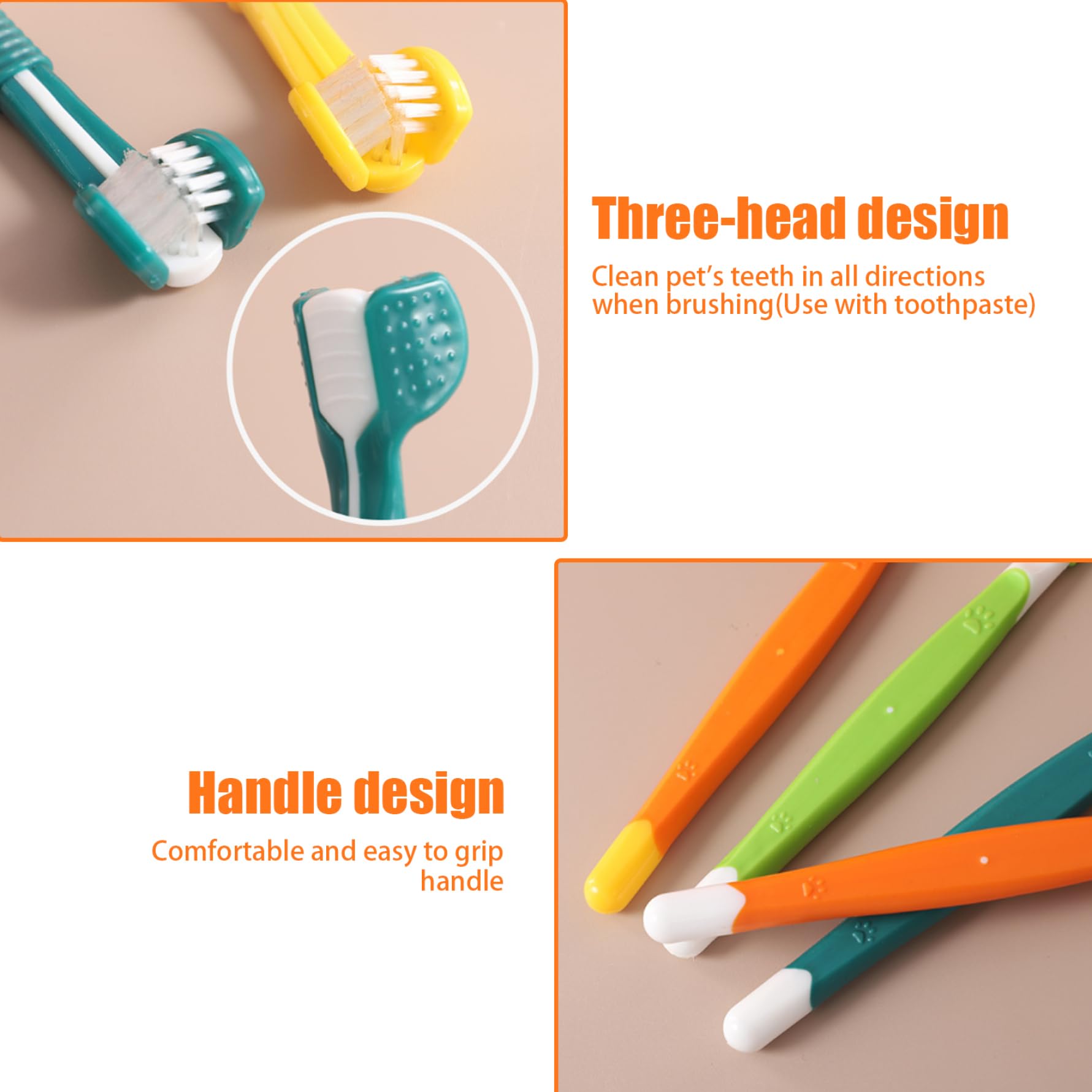 nicylin 4PCS 3 Sided Toothbrush for Dogs Dental Care with Soft Bristles Deep Clean Cat Toothbrush with Long Handle for Small to Large Dogs Cats