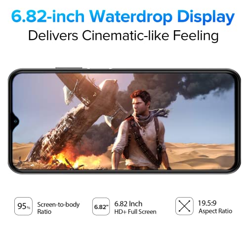 Ulefone Note 12 Unlocked Cell Phone, 4G Unlocked Smartphone, 6.82β Ultra-Large Screen with Slim Structure, 7700mAh Battery, 4+128GB, 3-Card Slot, Face Unlock/Fingerprint Recognition, Black