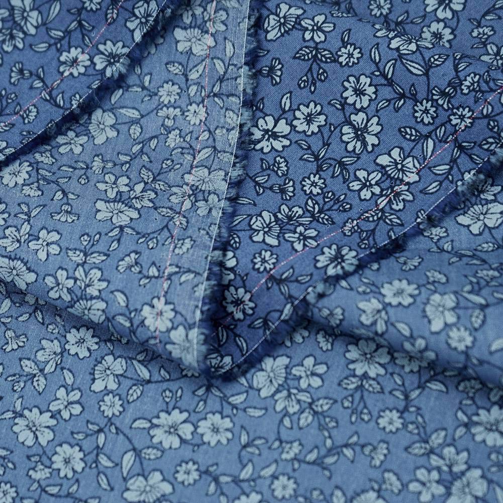 MasterFAB Cotton Fabric by The Yard for Sewing DIY Crafting Fashion Design Printed Floral Washable Cloth Bundles Voile;Full Width cuttable39 x 55inches (100x140cm) (Gray-Blue Spring Flowers)