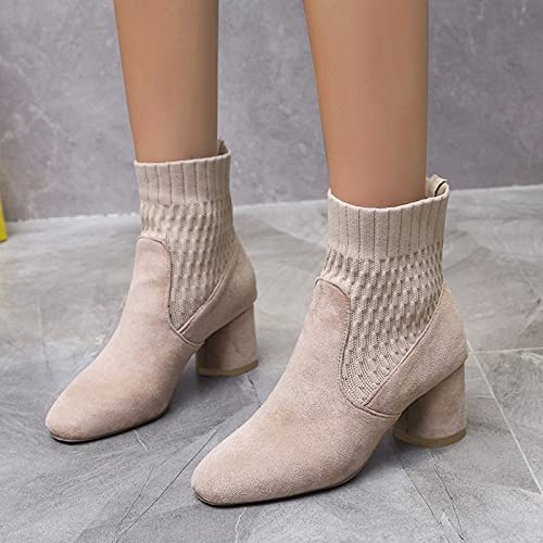 FASDNENDYS Boots for Women Heels Shoes Retro Zipper High Women's Boots Breathable Womens Booties and Boots 2 Inch Heel Beige