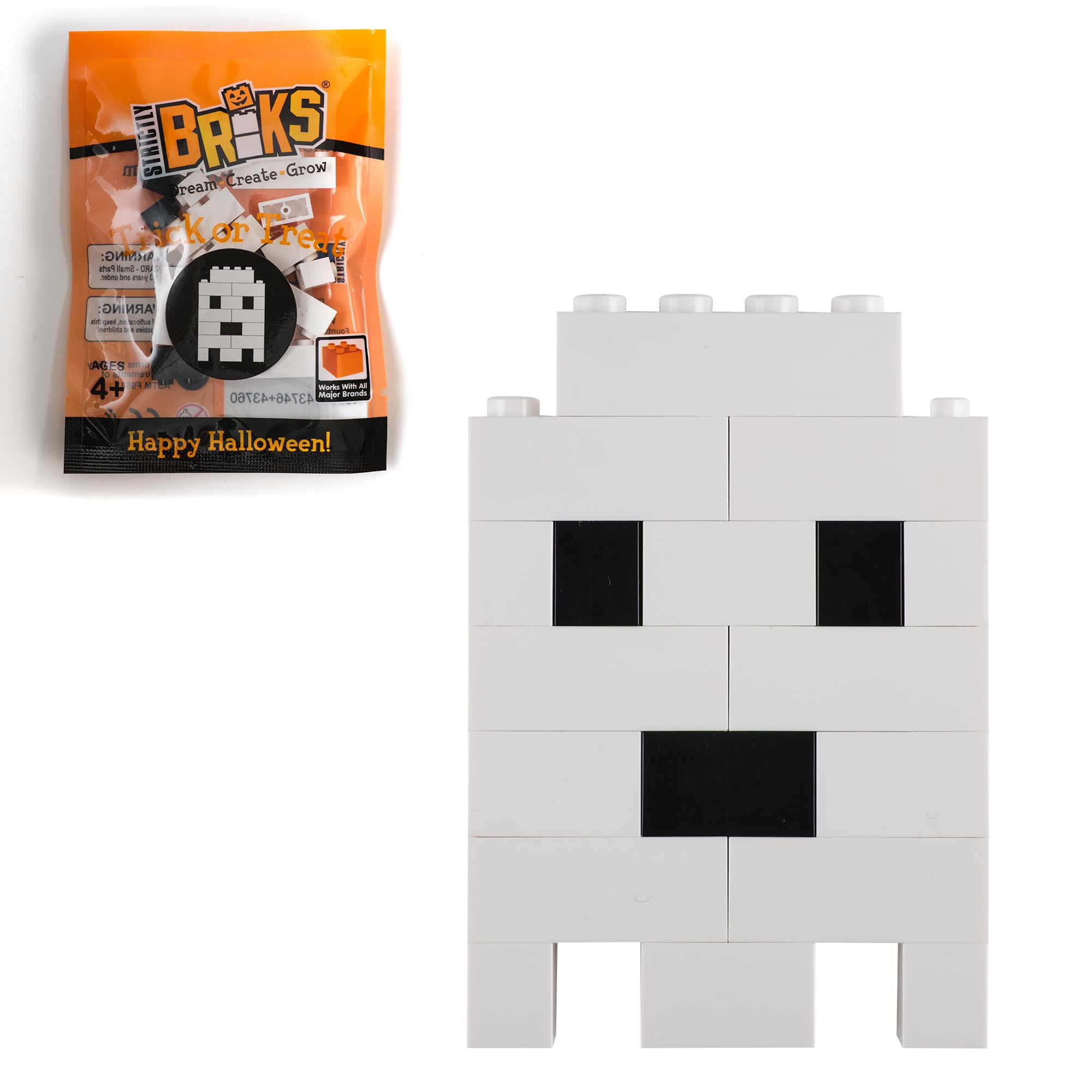 Strictly Briks Compatible with Lego Toy Building Block, Halloween Ghost Bricks, 15 Trick or Treat Goody Bags, 18 Pieces per Pack, 100% Compatible with All Major Brands, for Kids Ages 4+