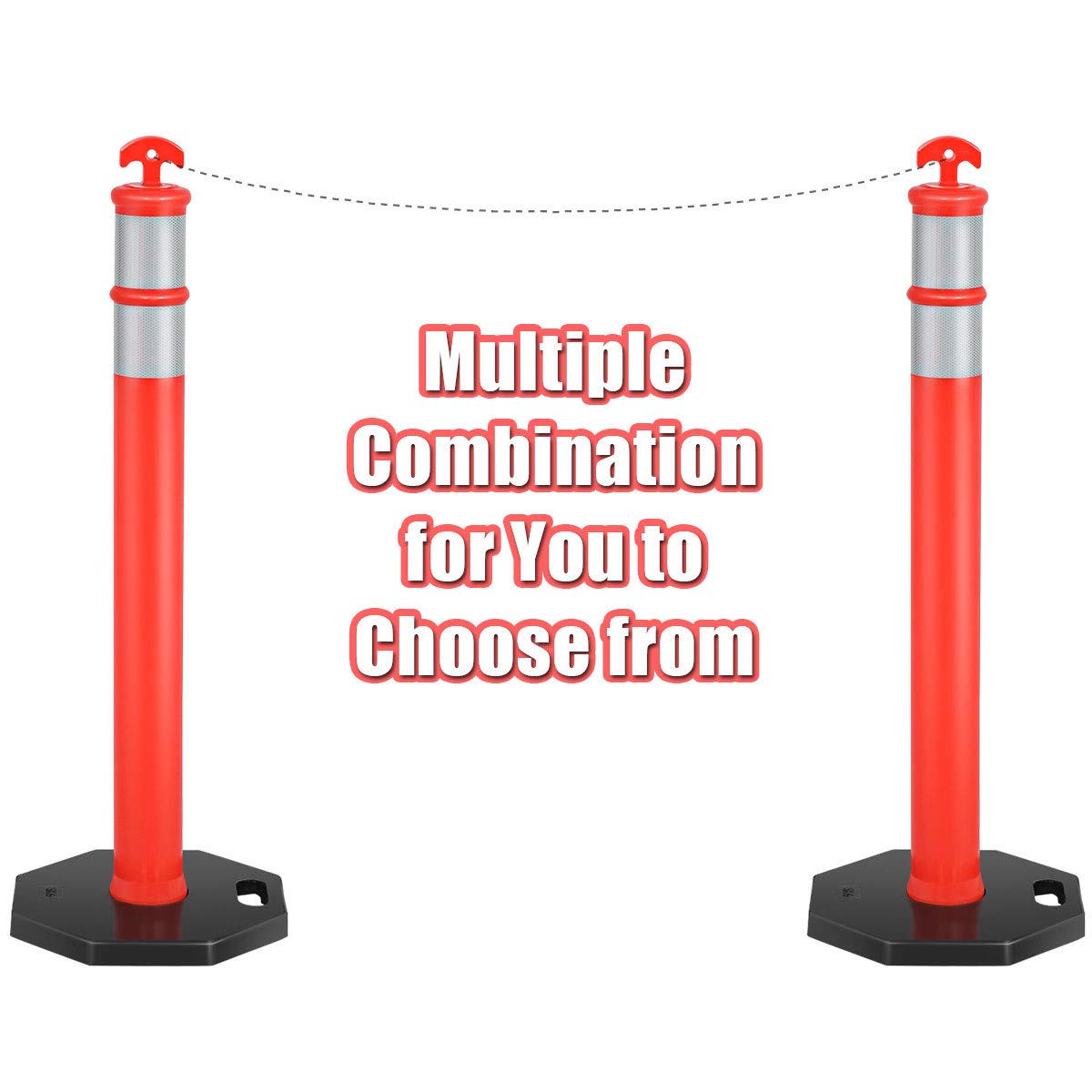 Goplus 45" Delineator Post Cone, 6 Pack Traffic Cone Safety Barrier with 4" Reflective Collars, 10lbs Octagonal Rubber Base, Perfect as Parking Posts, Construction Cones, Street Stanchions